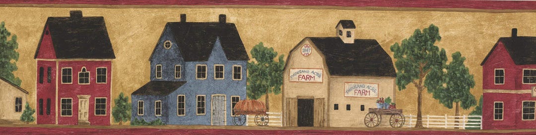 Concord Wallcoverings™ Wallpaper Border Country Pattern Village Farm ...