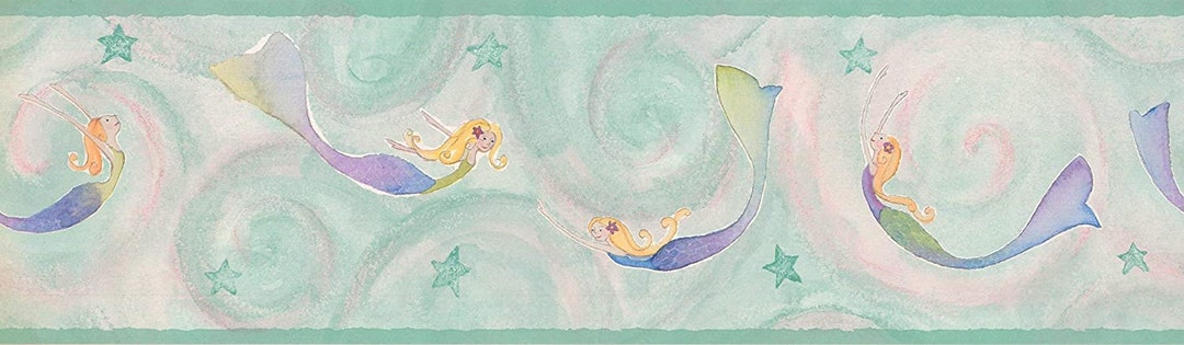 Mermaids in Abstract Wallpaper Border Purple Green Turquoise for Kids ...