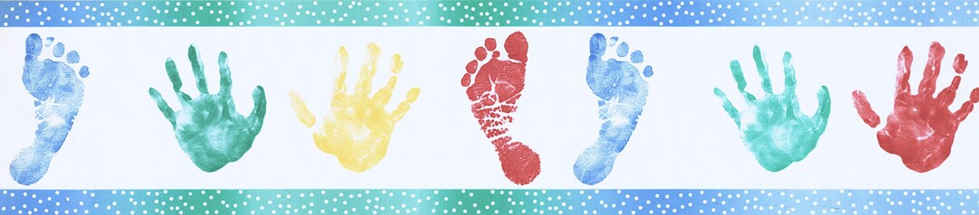 Wallpaper Border Kid's Pattern Handprints Footprints Lines Dots for Kid ...