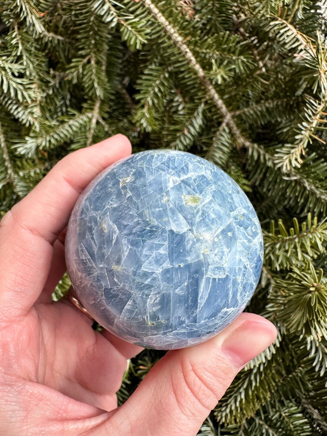 Rare Blue Calcite Sphere With Diopside and Yellow Apatite Inclusions ...
