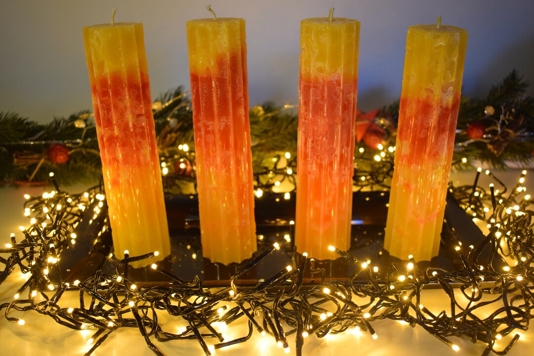 Advent Candles in Column Shape and Curved Shape in White Yellow Orange ...
