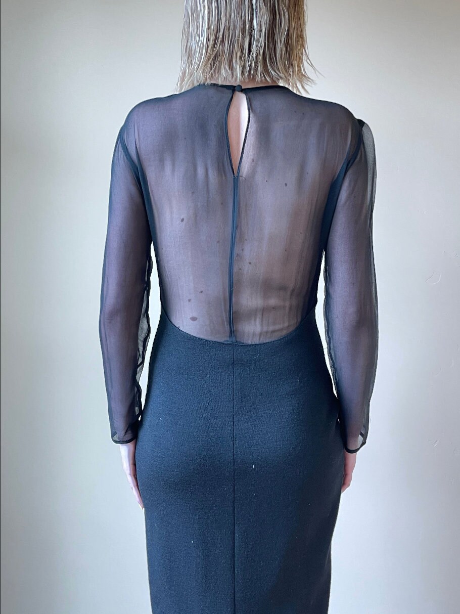 Saks Fifth Avenue Early 90's Wool Body Con With Sheer Back - Etsy