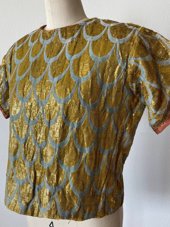 Antique Gold Threaded Mermaid Fishscale Costume Top - Gem