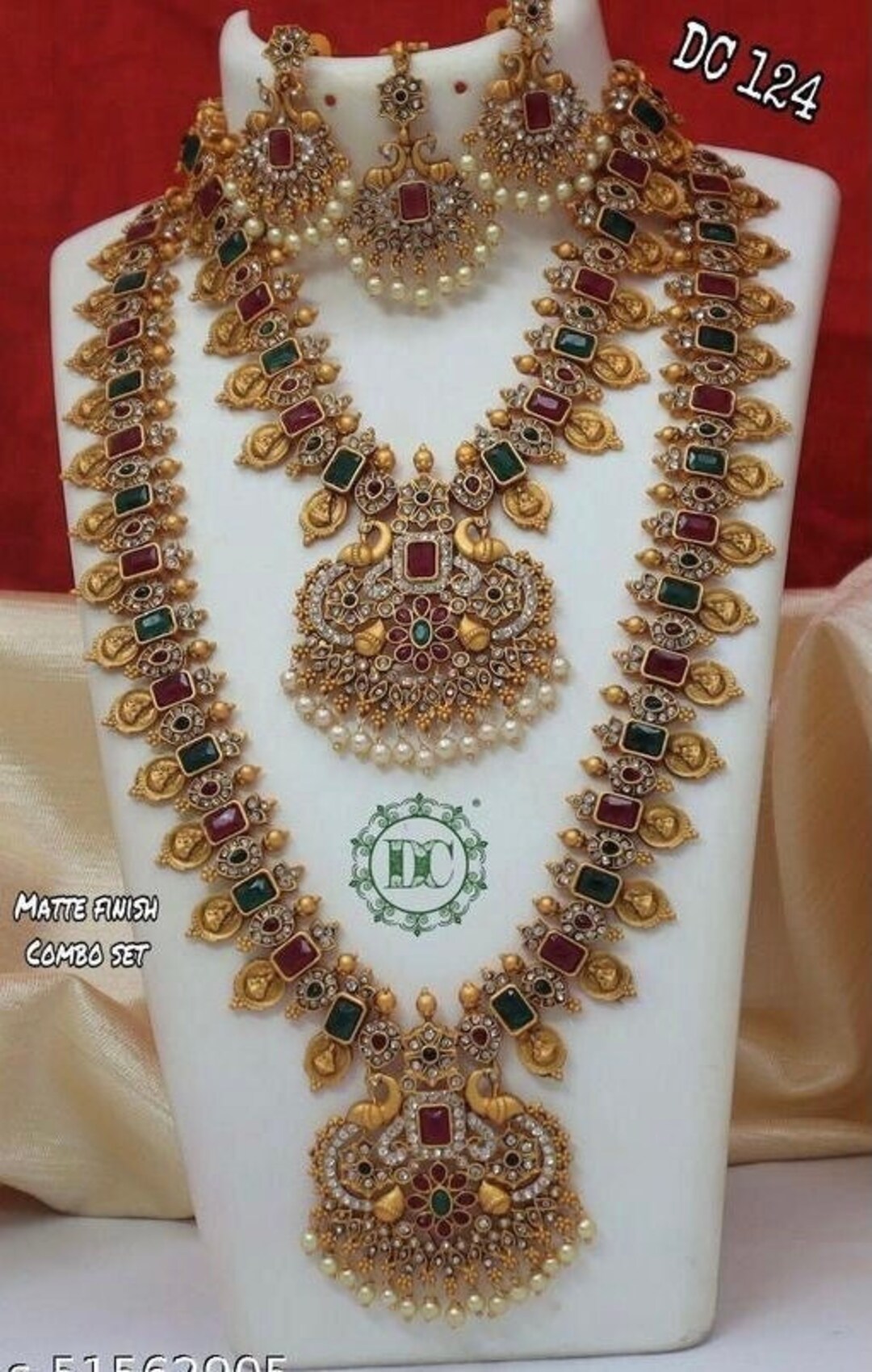 Indian Kundan Jewelry Set Matt Finish Long Necklace Bollywood Bridal Kundan Set Temple Necklace ...