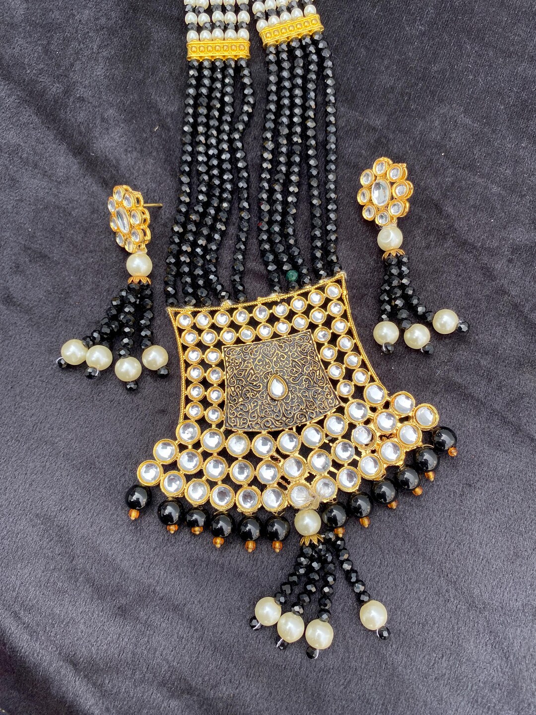 Kundan Indian Necklace Set: Black Pachi Pendant Jewelry - Etsy