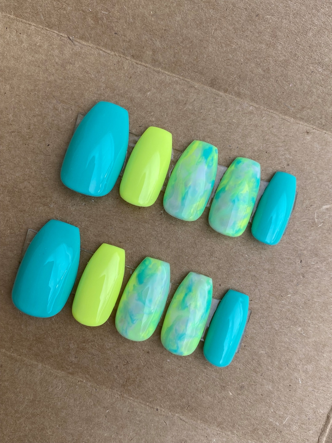 Turquoise and Lime Marble Custom Press on Nails Summer Nails Blue ...