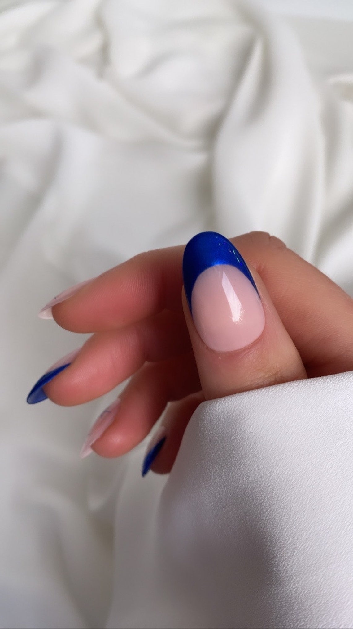 Blue Chrome Stars Custom Press on Nails | Celestial Glue on Nails ...