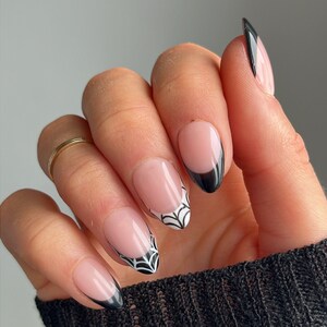 Spiderweb French Custom Press on Nails | Halloween False Nails | Black ...
