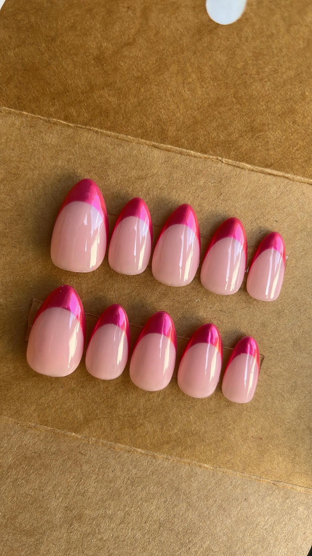 Raspberry Chrome French Custom Press on Nails Autumn Almond Short False ...