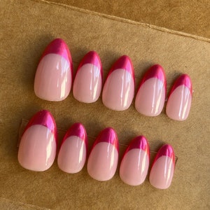 Raspberry Chrome French Custom Press on Nails | Autumn Almond Short ...