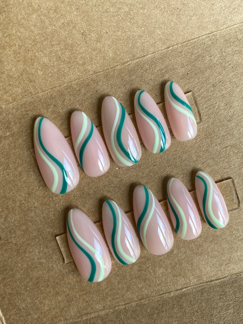 Mint and Teal Green Swirl Custom Press on Nails - Etsy