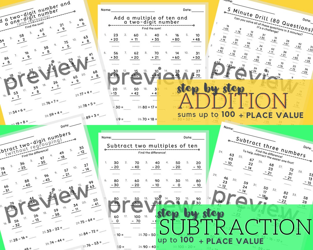 50 Pages Step by Step Learning Addition and Subtraction up - Etsy