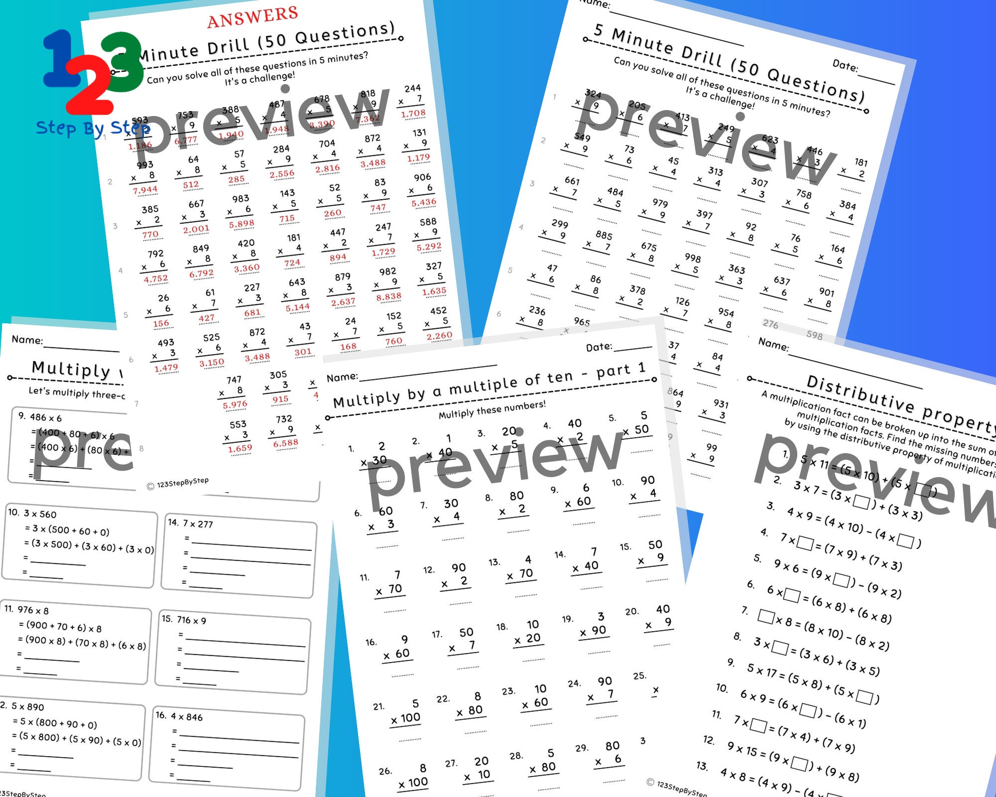 36 Pages Step by Step Multiplication Math Learning Printable - Etsy UK