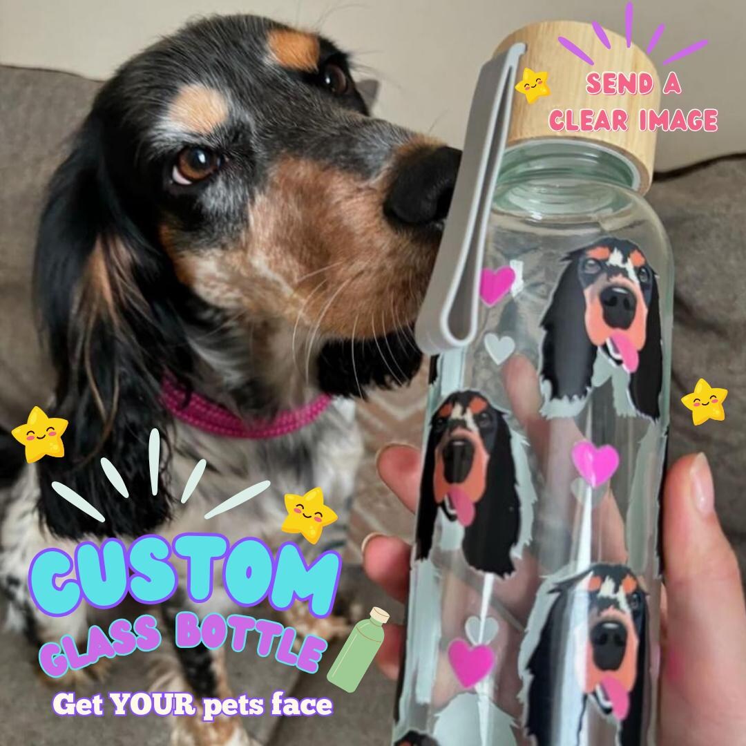 CUSTOM BOTTLE, Your Pets Face, Personalised Pet Portrait, Dog Mum, Dog ...