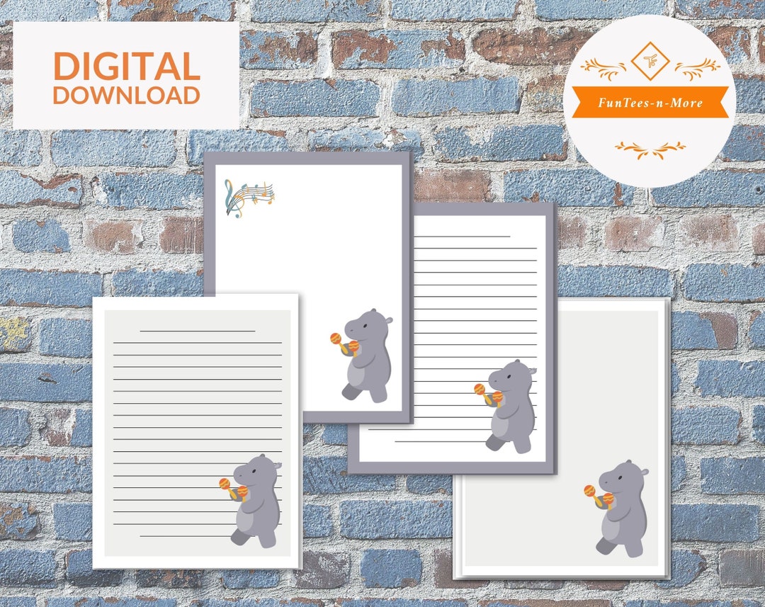 Boogie Hippo US A4 Letter PDF, Instant Download Stationary Pack ...