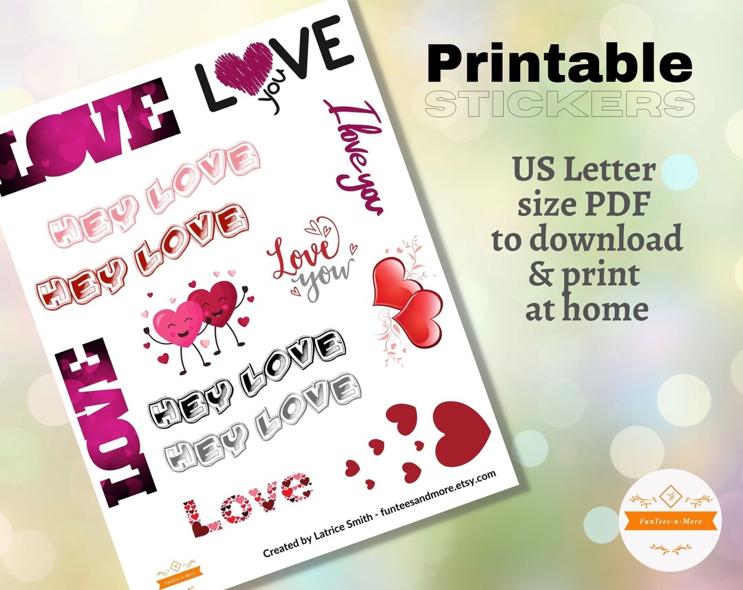 Love US A4 Letter PDF, Instant Download Printable Sticker Sheet. - Etsy