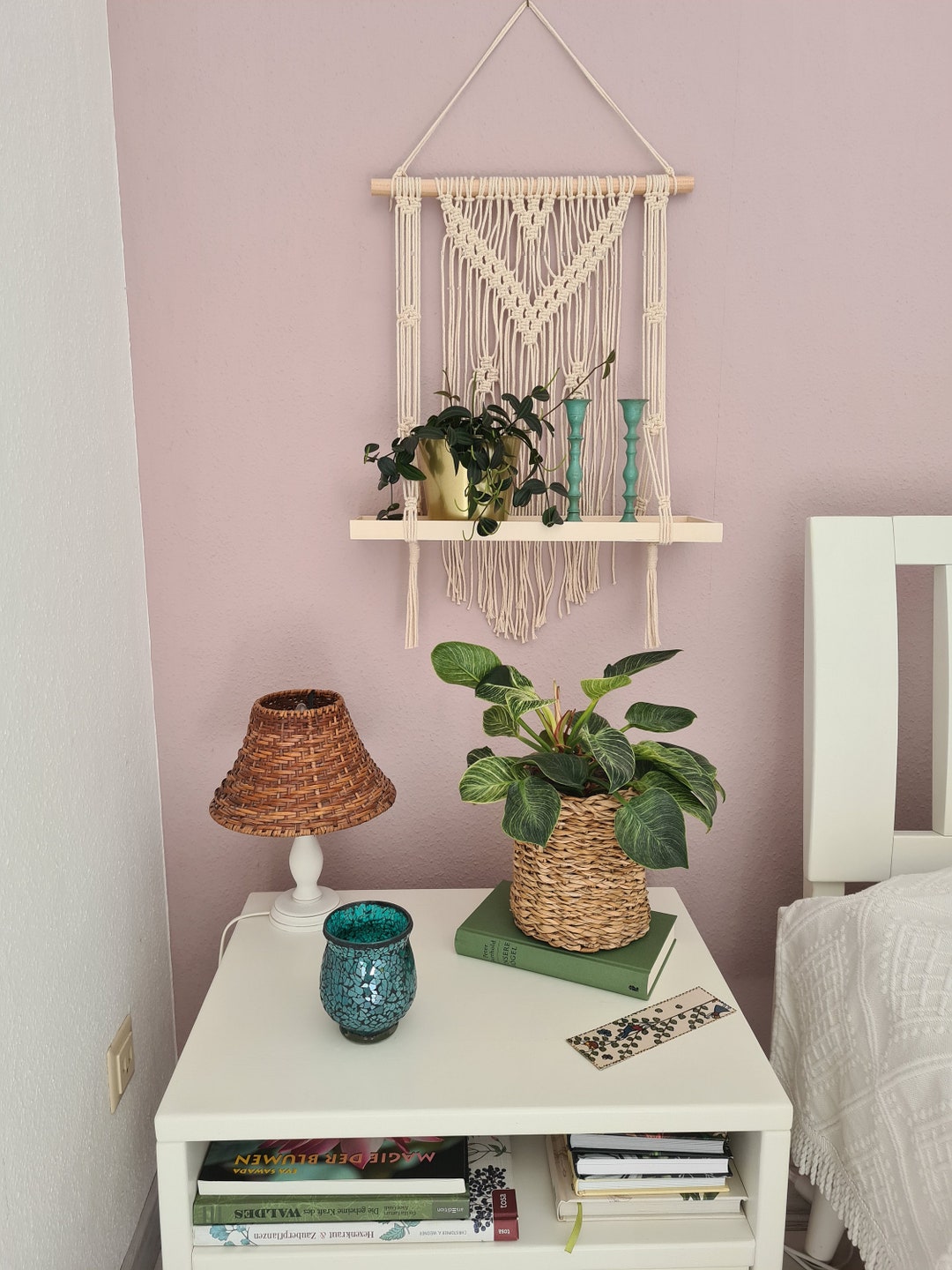 WANDREGAL Makramee Wandbehang inkl. Regal Macrame Makrame Tablett ...