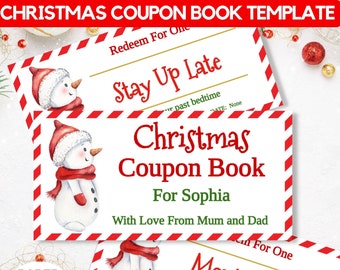 Christmas Coupon Book Template : Editable Coupons , DIY Christmas Gift ...
