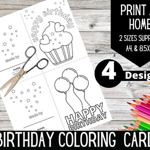 Printable BIRTHDAY Coloring Cards | Color Your Own DIY Birthday Card ...
