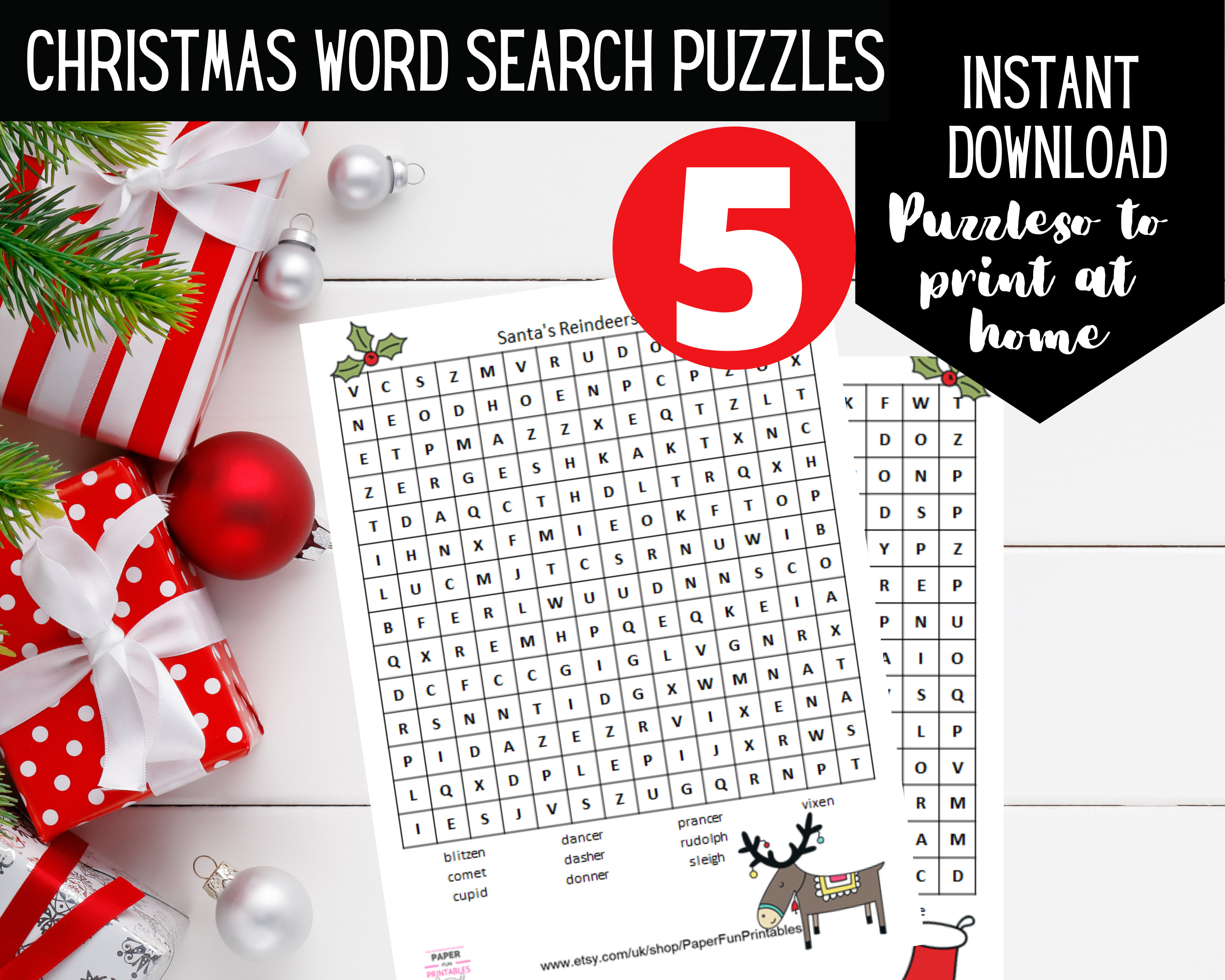Christmas Word Search PRINTABLE- Digital Download 5 Christmas Word ...