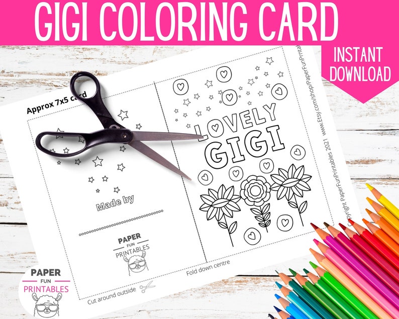 Printable Coloring Card for Gigi. Color Your Own Gigi Card for | Etsy