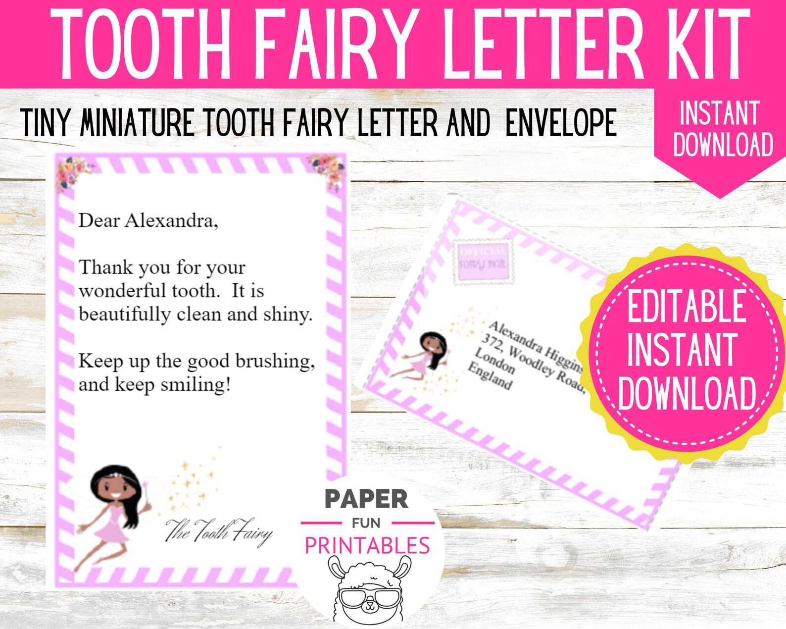 Tooth Fairy Letter| INSTANT EDITABLE Black Tooth Fairy Kit With Afro ...