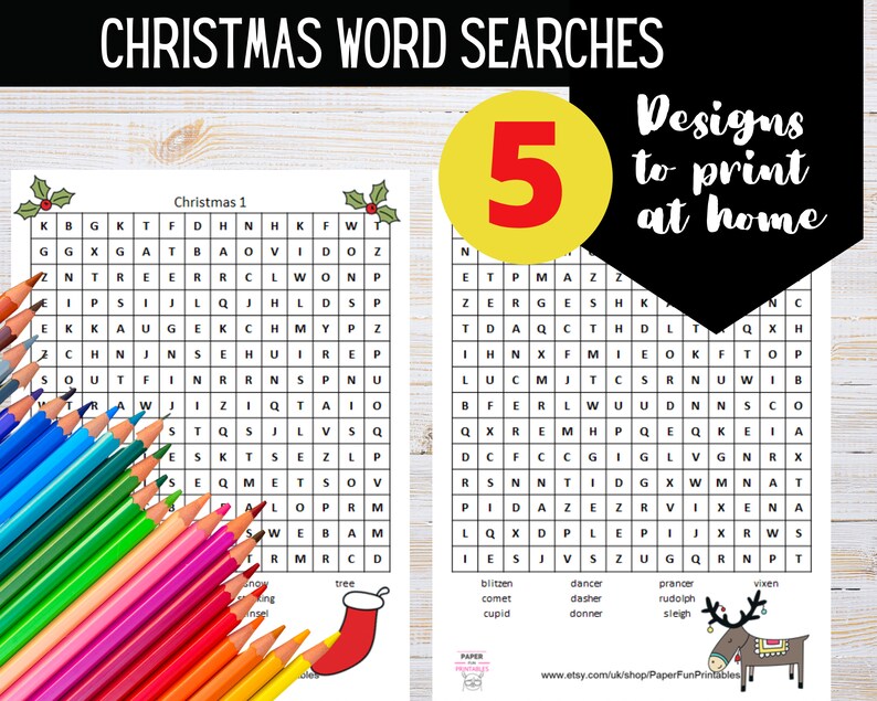 Christmas Word Search PRINTABLE- Digital Download 5 Christmas Word ...