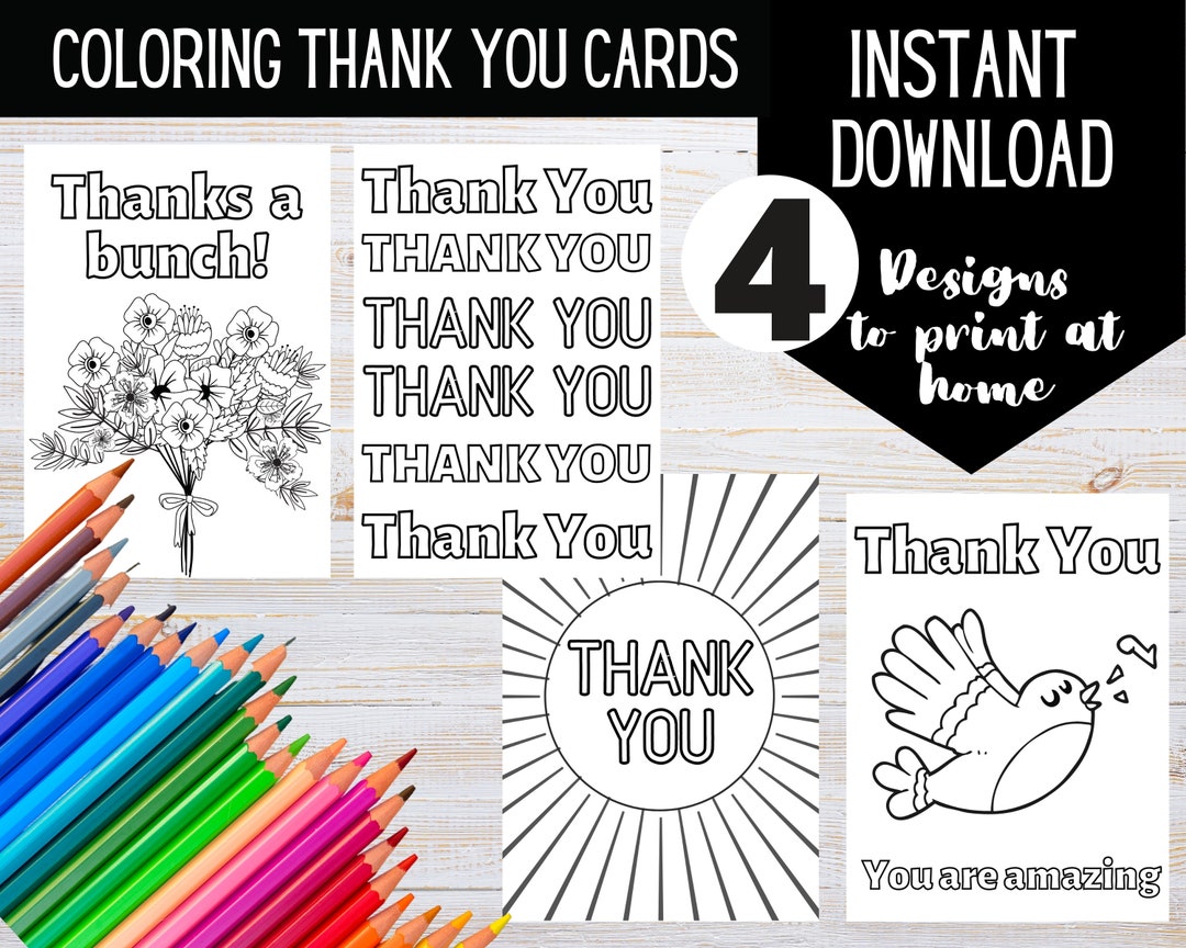 PRINTABLE Coloring Thank You Cards | DIGITAL DOWNLOAD | Color Your Own ...