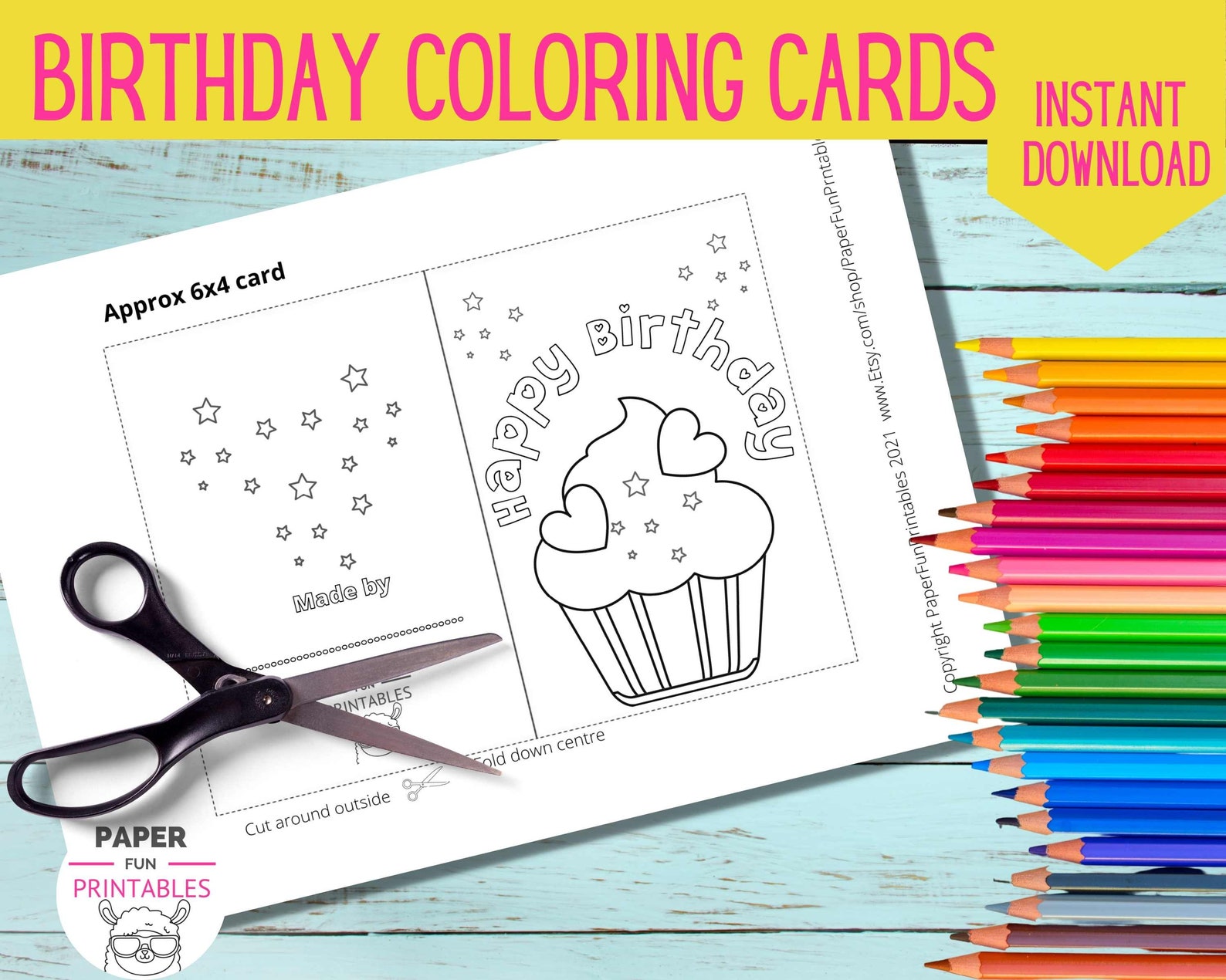 BIRTHDAY Coloring Card | Color Your Own DIY Happy Birthday Card ...