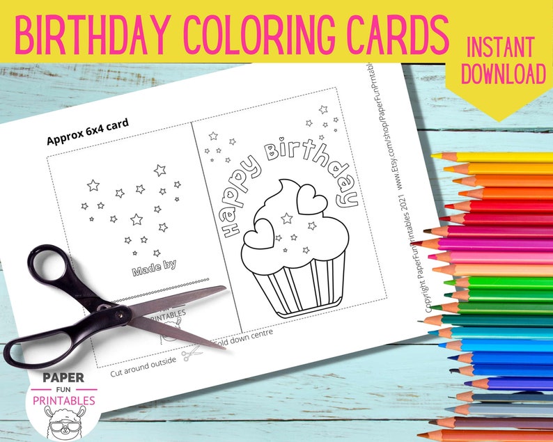 BIRTHDAY Coloring Card | Color Your Own DIY Happy Birthday Card ...