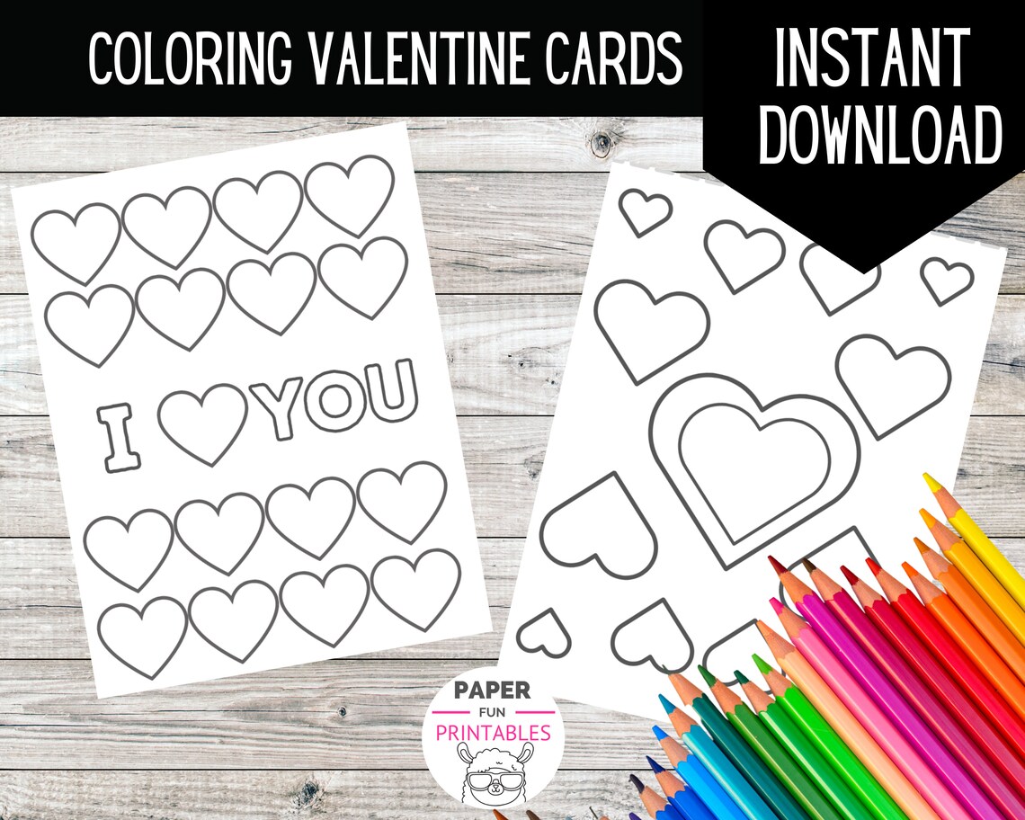 PRINTABLE Kids Valentine Coloring Cards Color Your Own - Etsy UK