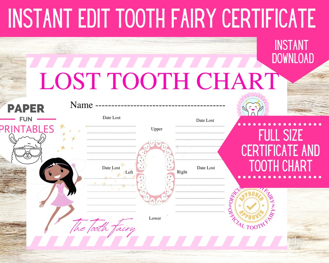 Lost Tooth Certificate Black Tooth Fairy Custom Tooth Fairy - Etsy