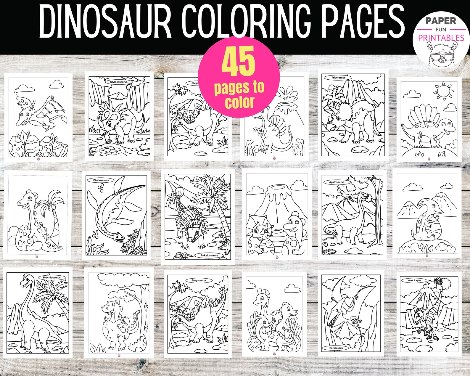 Dinosaur Coloring Book : Dinosaur Coloring Pages 45 - Etsy