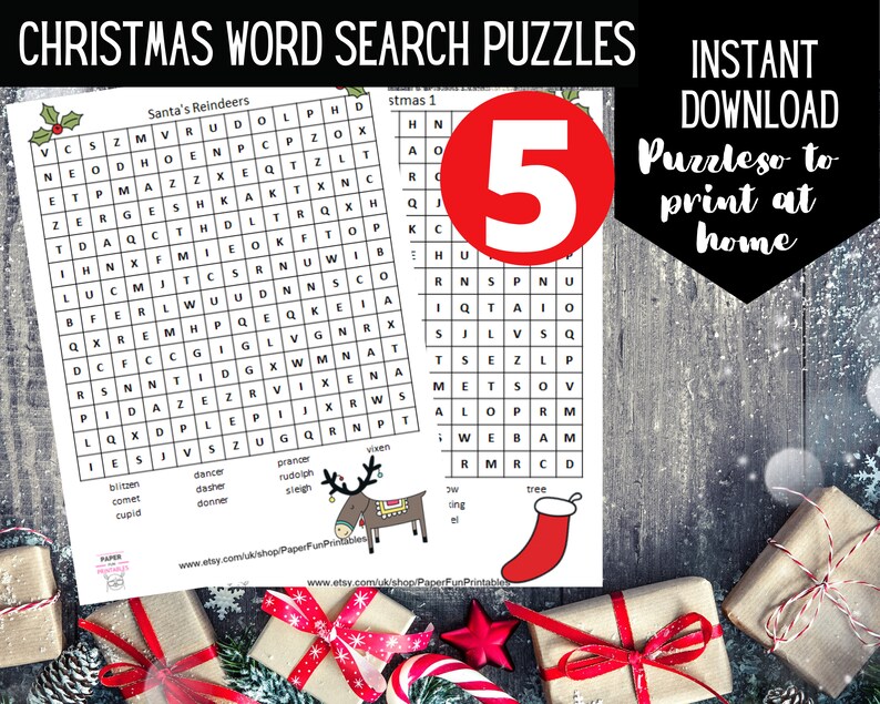 Christmas Word Search PRINTABLE- Digital Download 5 Christmas Word ...
