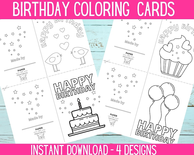 Printable BIRTHDAY Coloring Cards | Color Your Own DIY Birthday Card ...