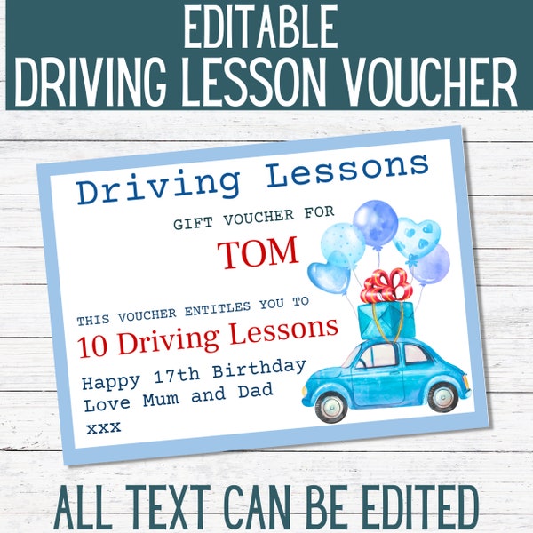 Printable Driving Lesson Voucher - Etsy UK