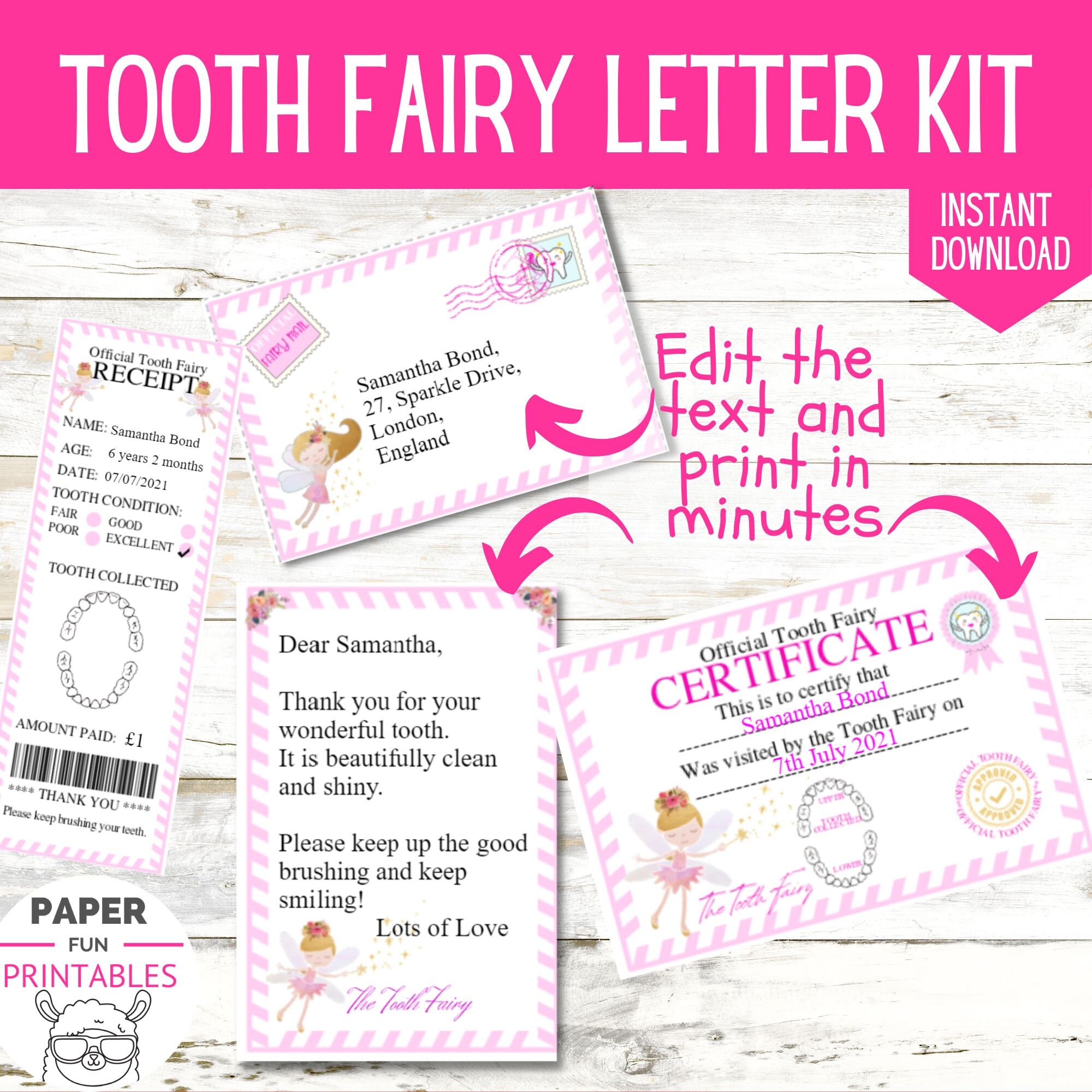 Tooth Fairy Letter INSTANT EDITABLE Personalized Tooth Fairy - Etsy