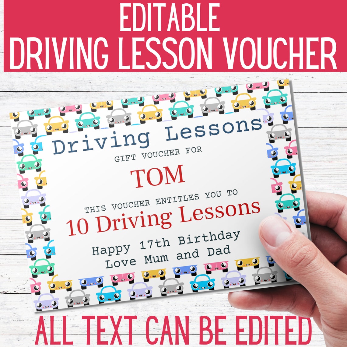 Driving Lessons Voucher Template : Driving Lesson Gift Editable Voucher ...