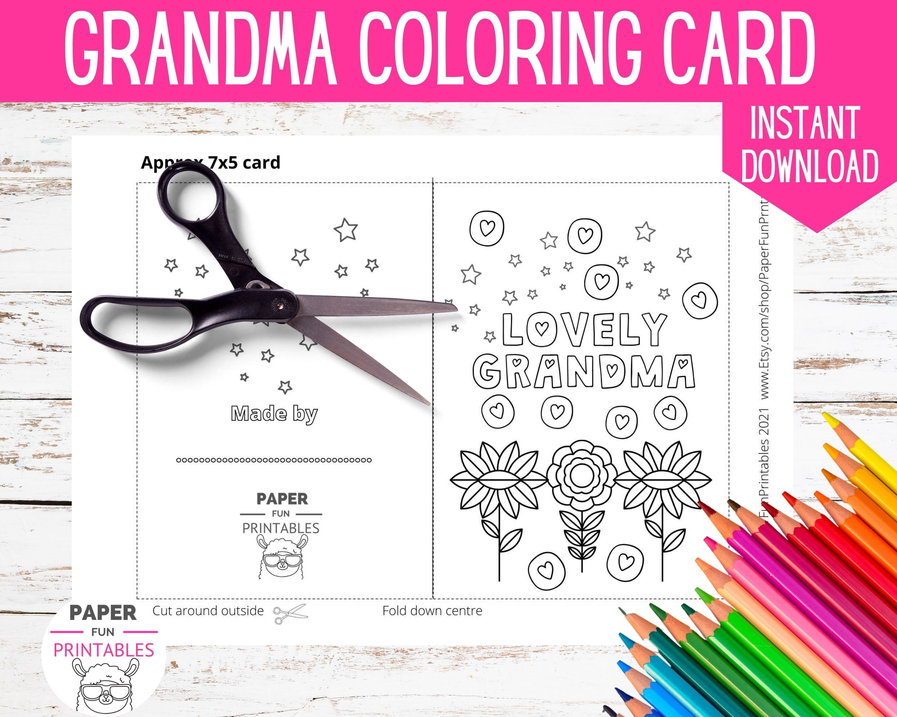 Printable Coloring Card for Grandma. Color Your Own Grandma Card for ...