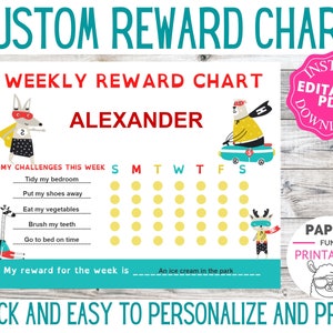 Editable Reward Chart | Customized Chore Chart | Personalized Behaviour ...