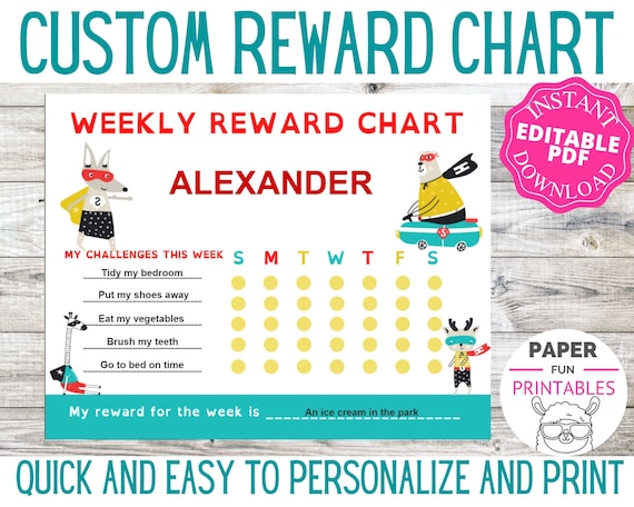 Editable Reward Chart Customized Chore Chart Personalized | Etsy