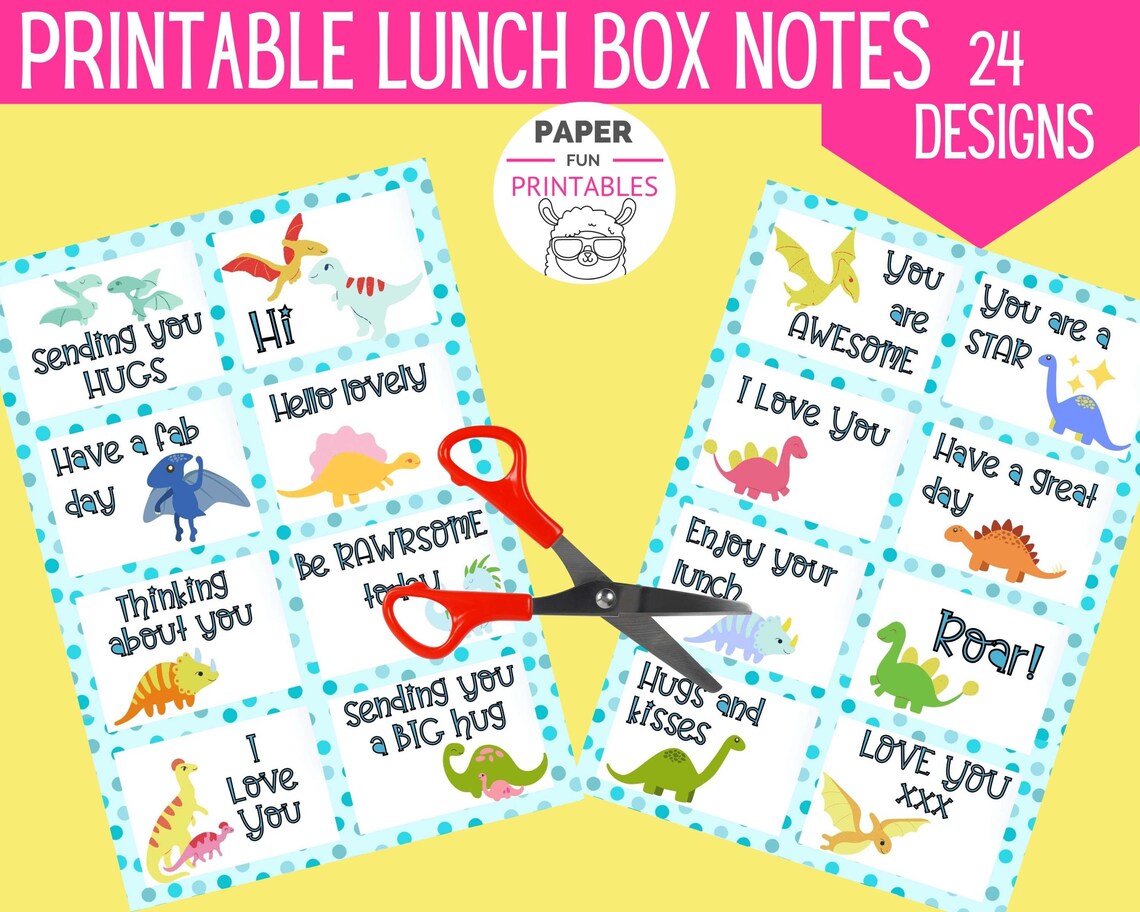 Dinosaur Lunch Box Cards Printable Lunch Notes for Kids DIGITAL ...
