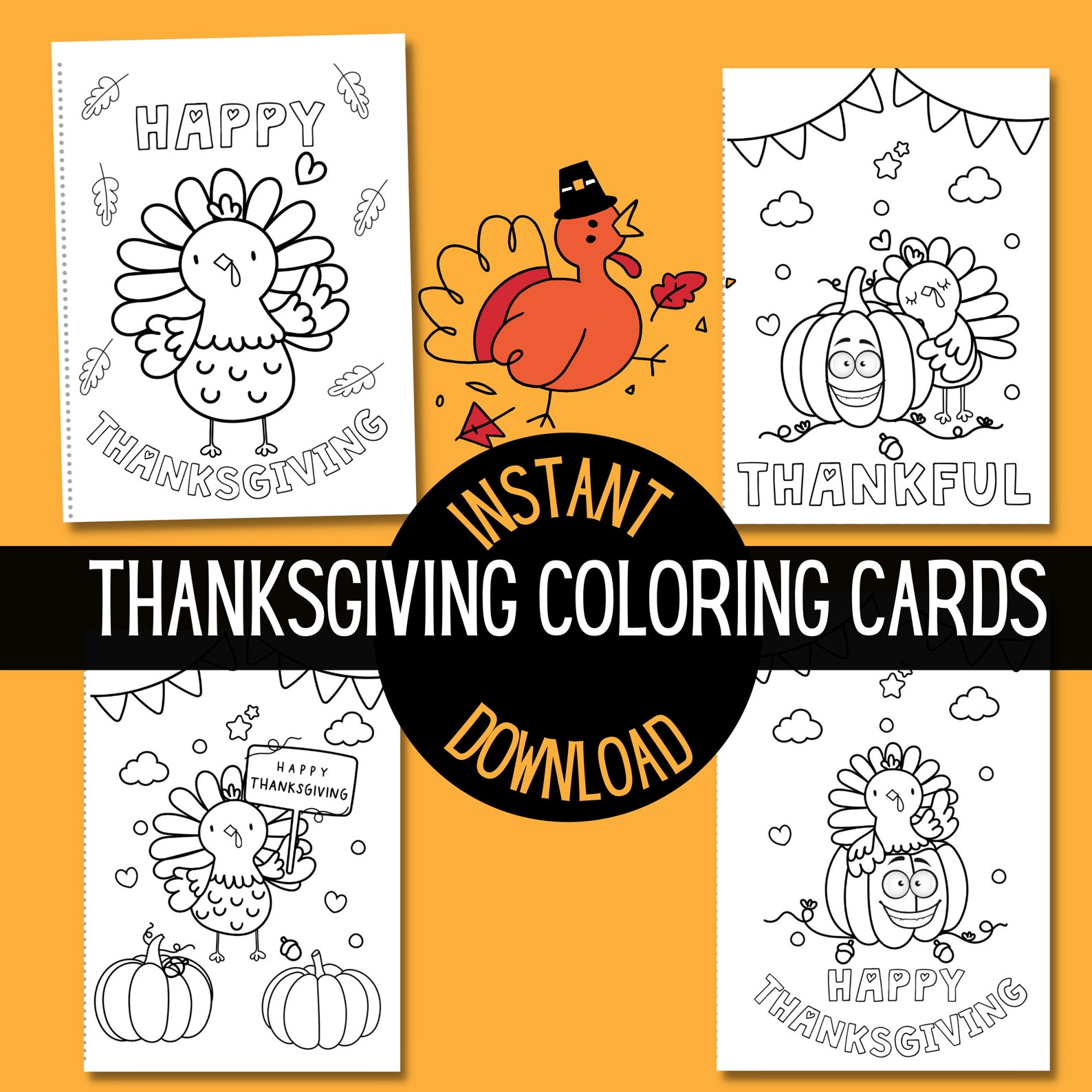 Thanksgiving Coloring Cards | DIY Thanksgiving Card DIGITAL DOWNLOAD ...