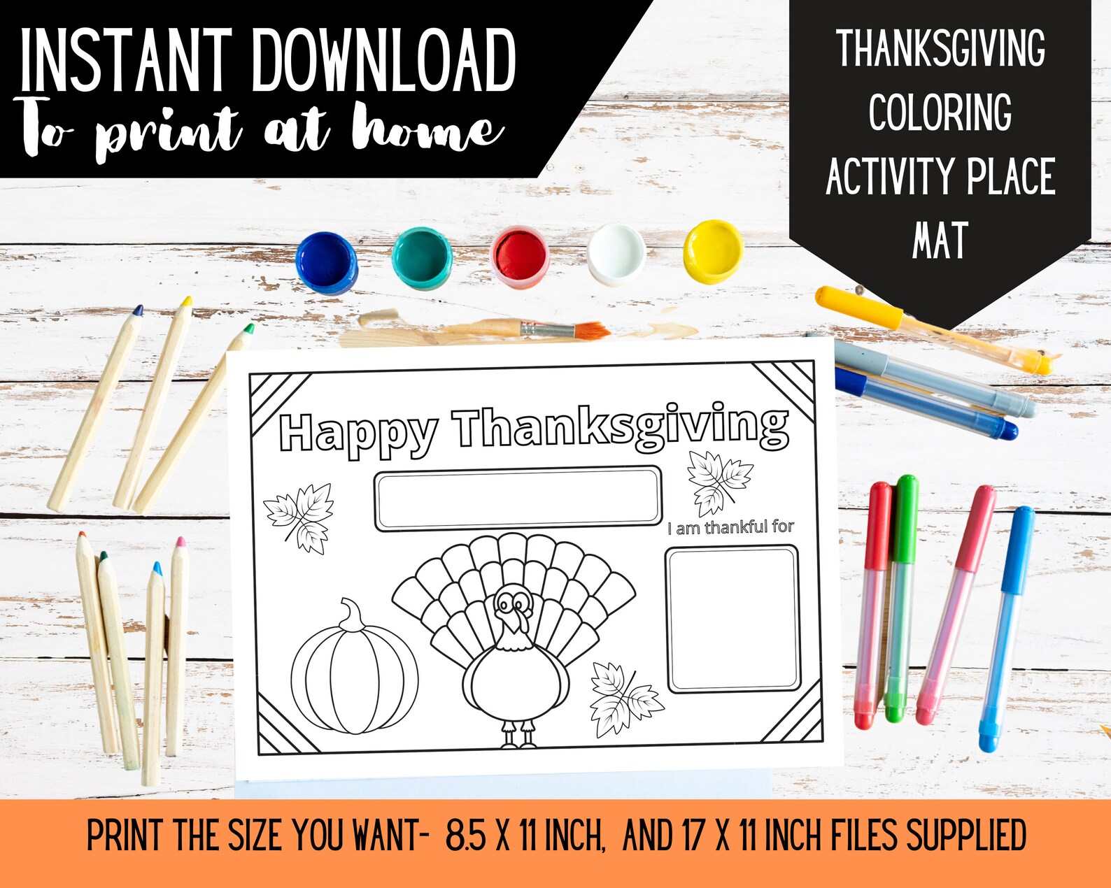 Printable THANKSGIVING Activity Placemat for Kids | EDITABLE ...