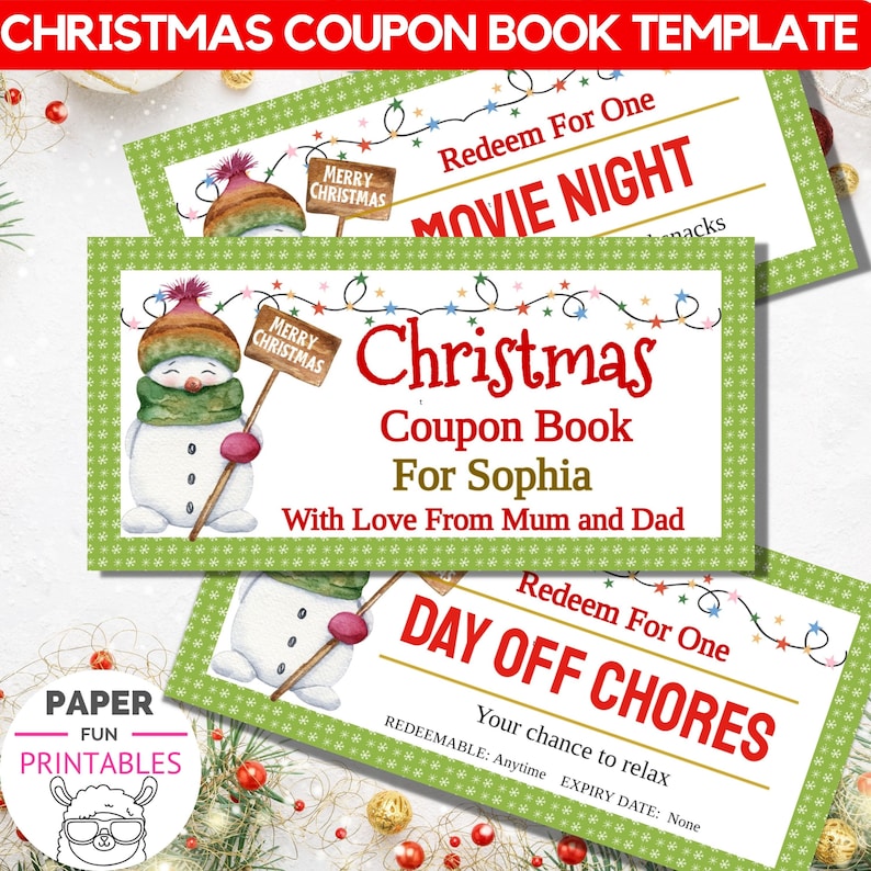 Christmas Coupon Book for Kids : Kids Christmas Coupons. Editable ...