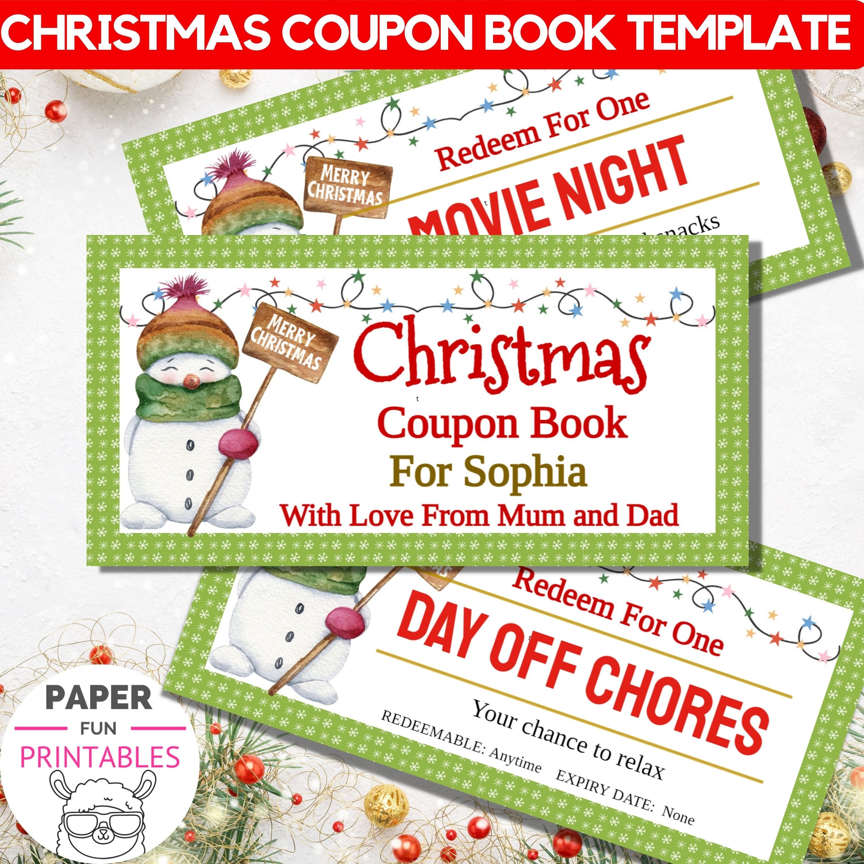 Christmas Coupon Book for Kids : Kids Christmas Coupons. Editable ...