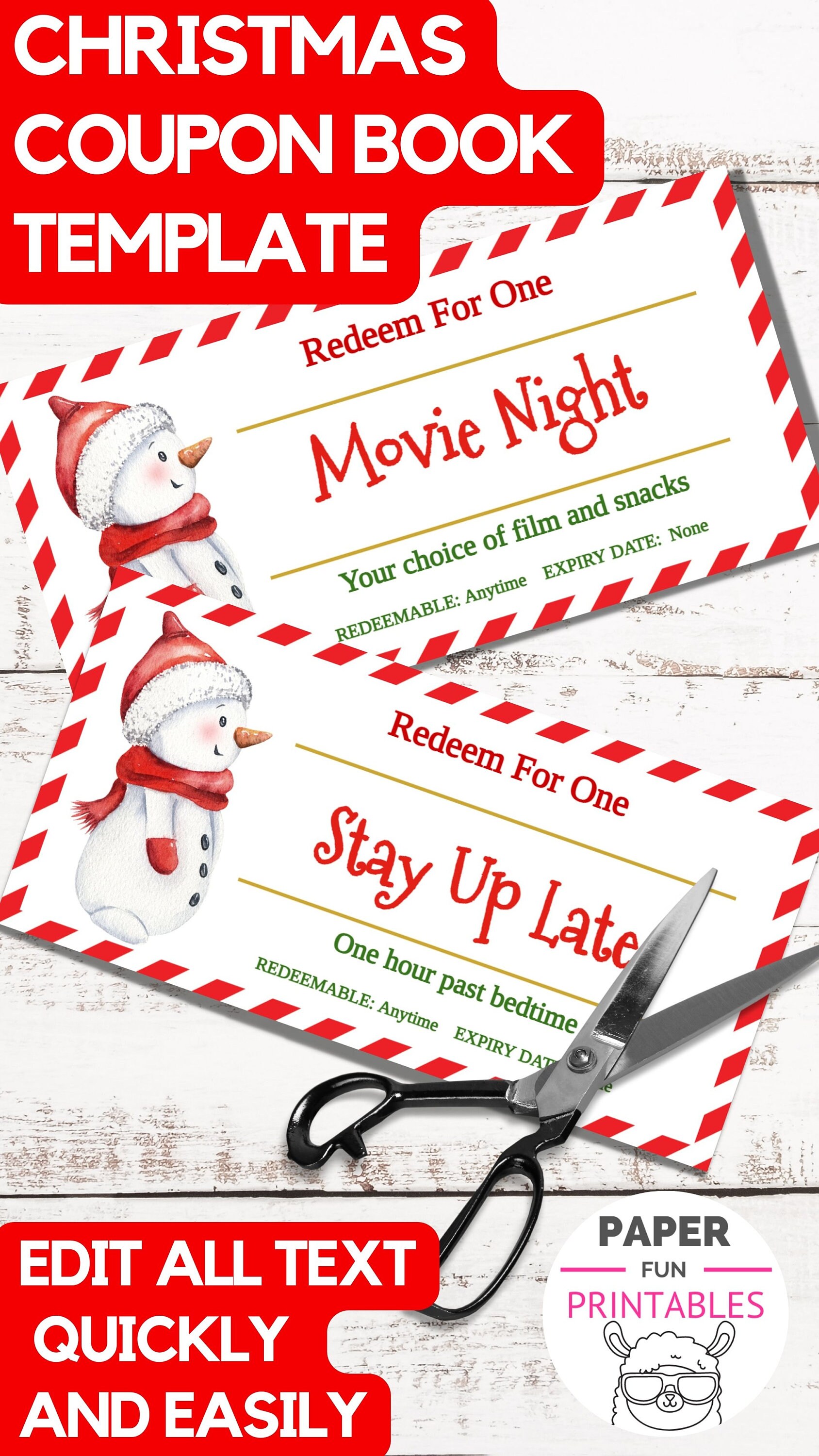 Christmas Coupon Book for Kids : Kids Christmas Coupons. Editable ...