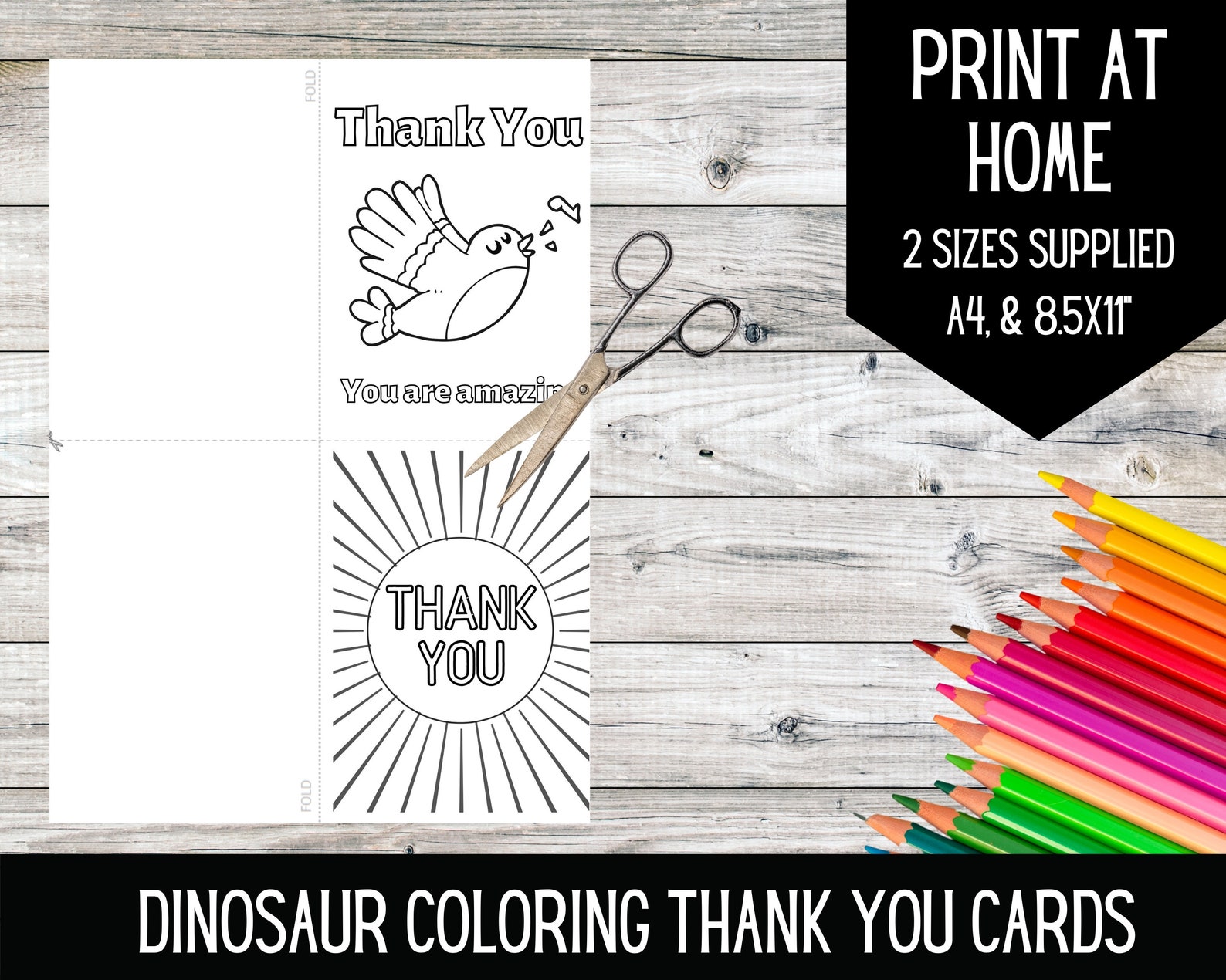 PRINTABLE Coloring Thank You Cards DIGITAL DOWNLOAD Color Your Own ...