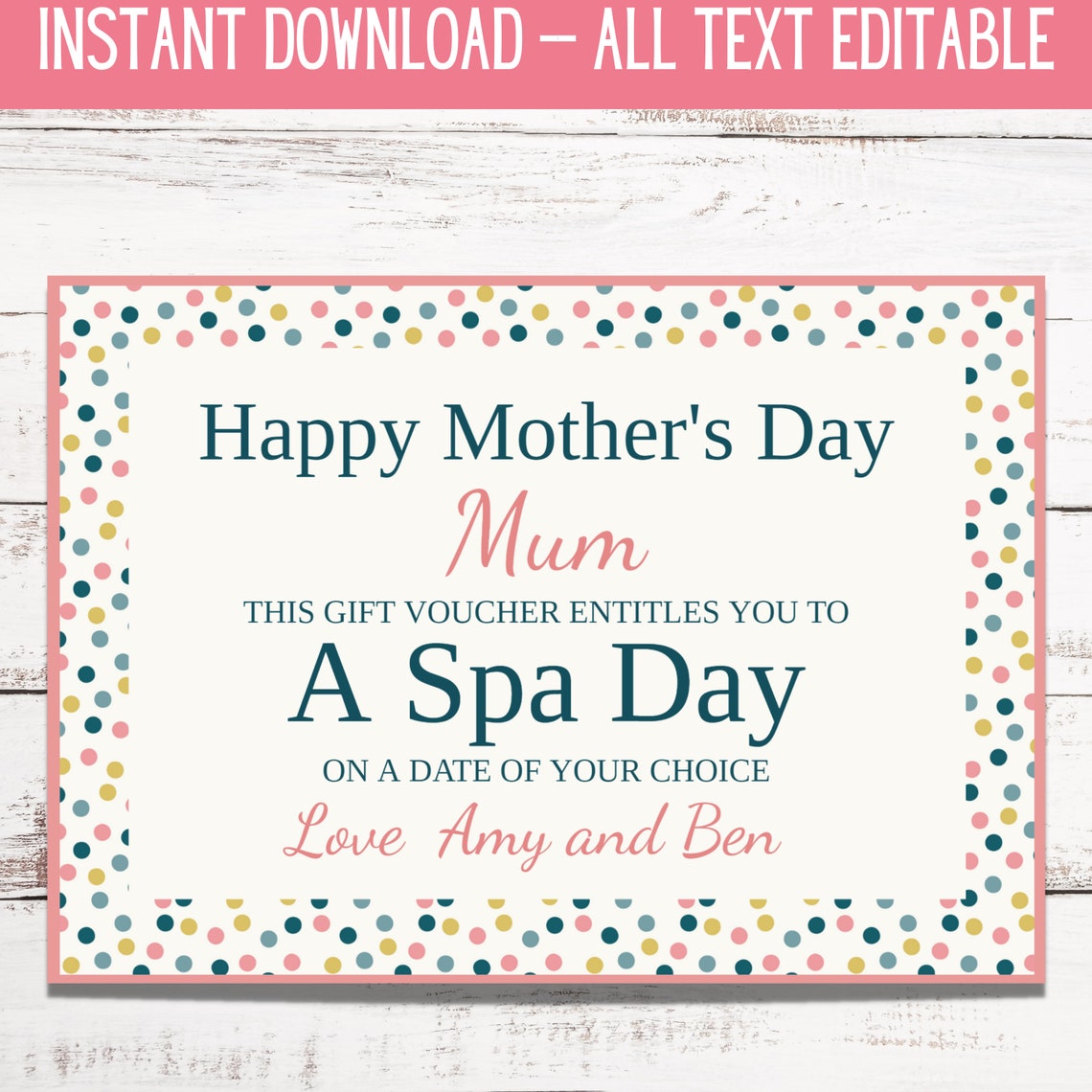 Mother's Day Gift Voucher Template. Mother's Day Present. Last Minute ...