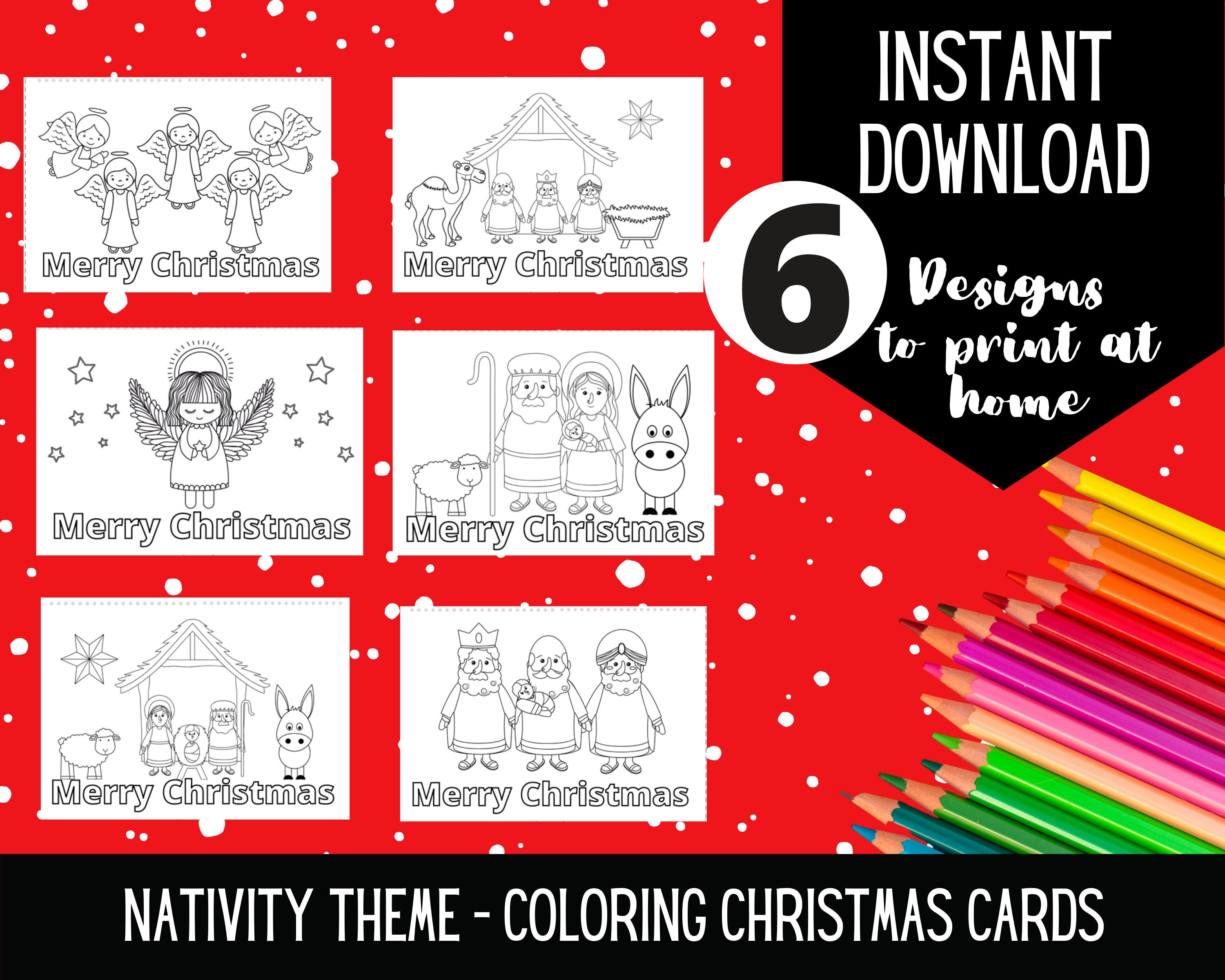 PRINTABLE Colouring Christmas Cards DIGITAL DOWNLOAD Christmas ...